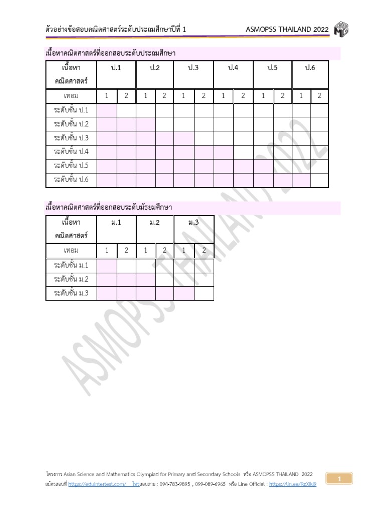 แนวข้อสอบ ASMOPSS คณิต ป.1 | PDF