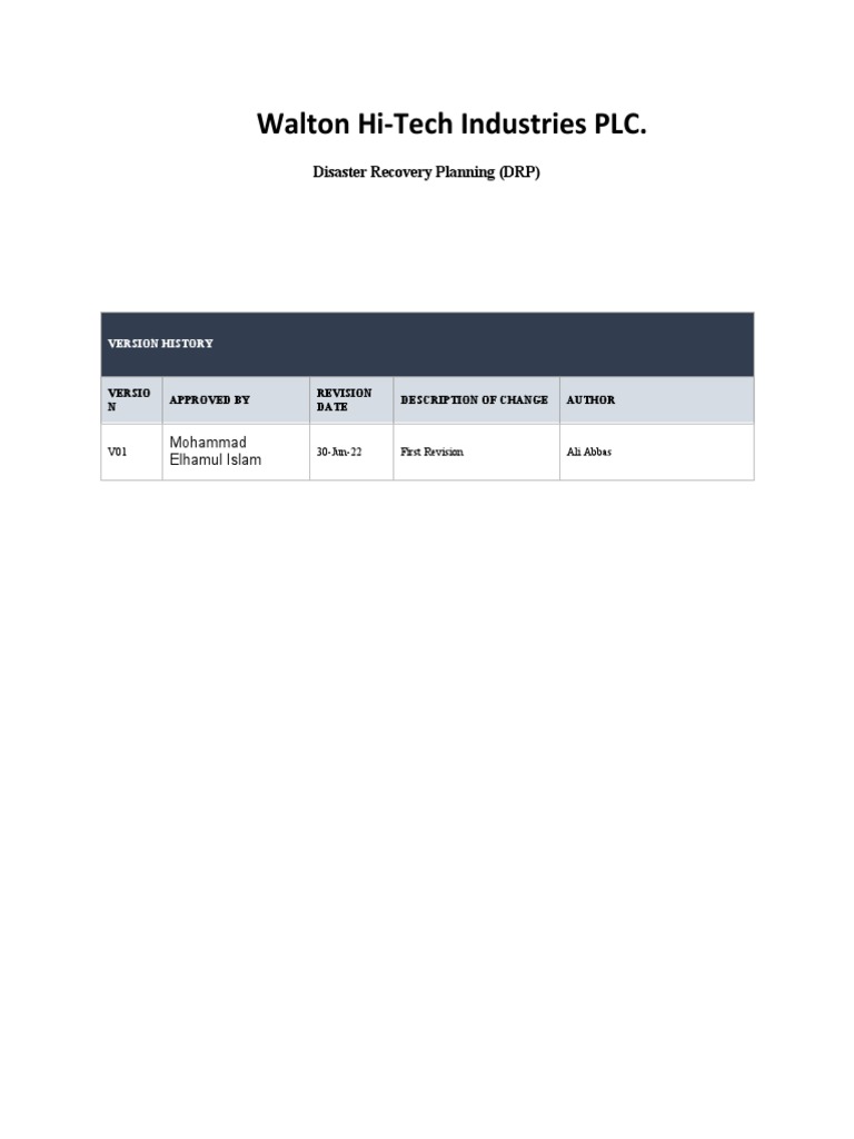 Disaster Recovery Plan (DRP) | Download Free PDF | Disaster Recovery ...