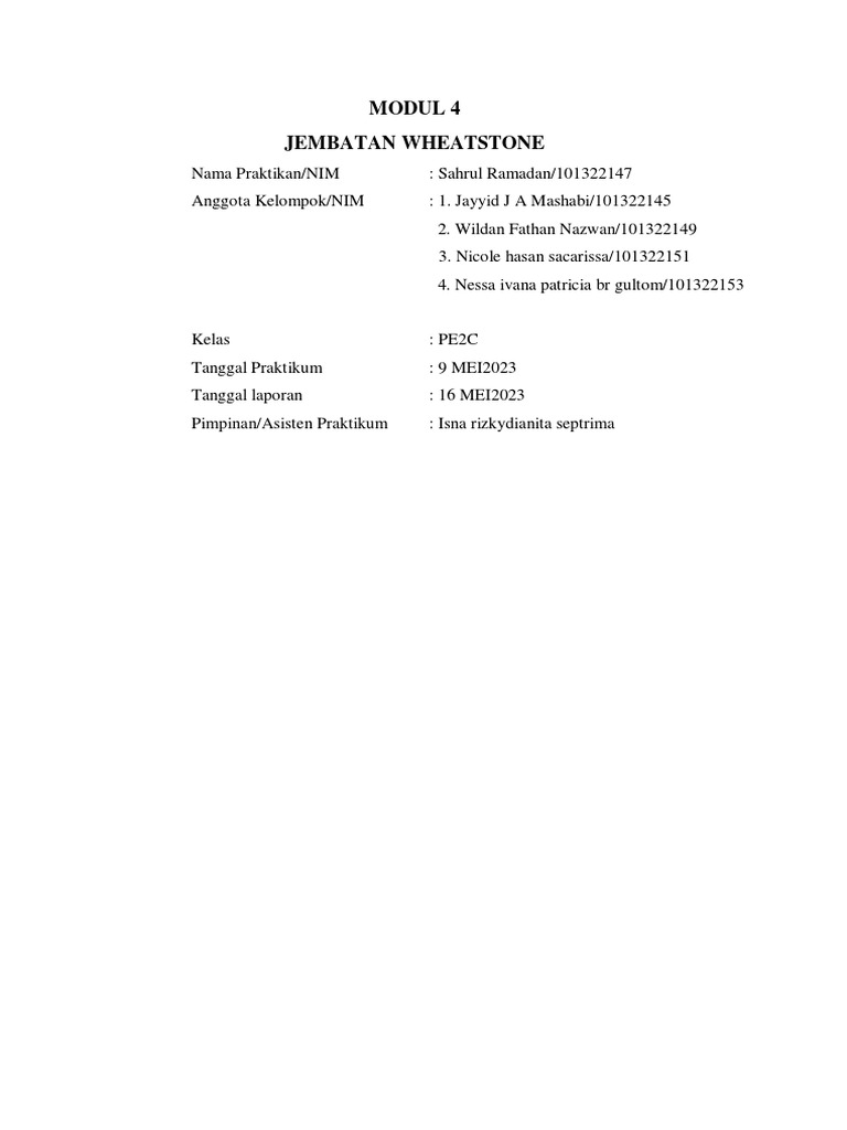 Laprak Sahrul Ramadan 101322147 Jembatan Wheatstone | PDF