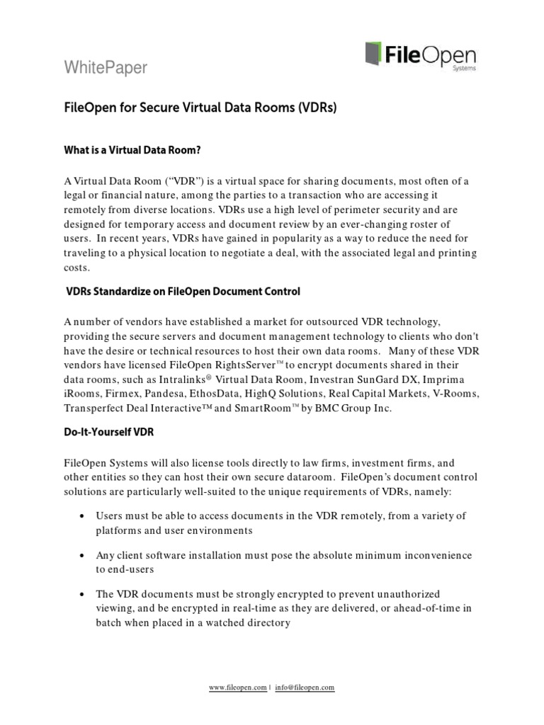 Whitepaper-FileOpenSecureVirtualDataRoom1 | PDF | Access Control | User (Computing)