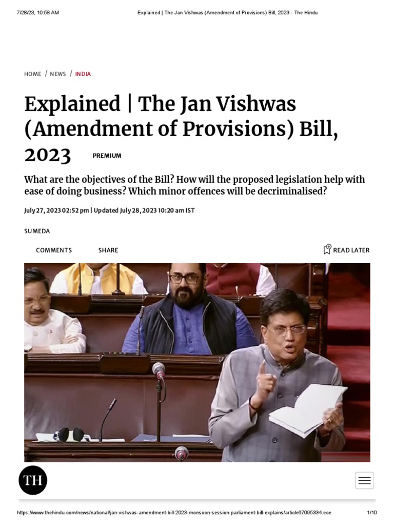Jan Vishwas (Amendment of Provisions) Bill, 2023 | PDF | Bill (Law ...