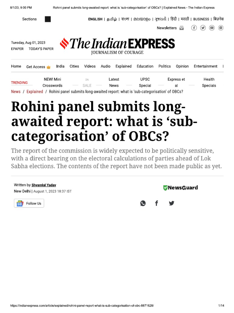 Rohini Panel Submits Long-Awaited Report | PDF
