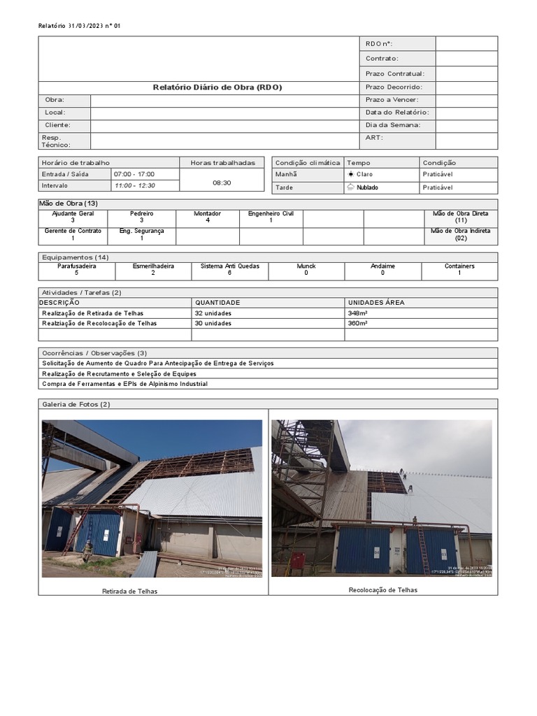 Relatório Diário de Obra | PDF