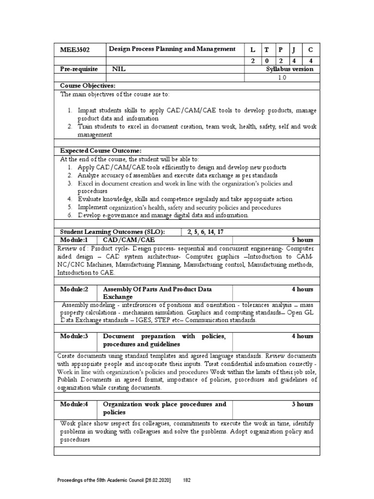 Mee3502 - Design-Process-Planning-And-Management - Eth - 1.0 - 62 - Mee3502 - 58 Acp | PDF ...