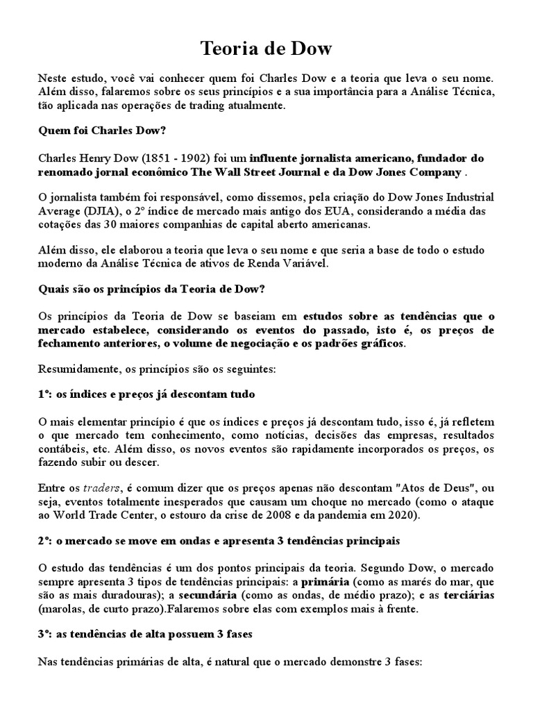 Princípios da Teoria de Dow | PDF | Média industrial de Dow Jones ...