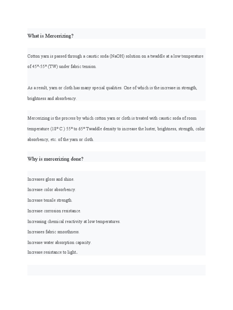 What Is Mercerizing | PDF | Dyeing | Textiles