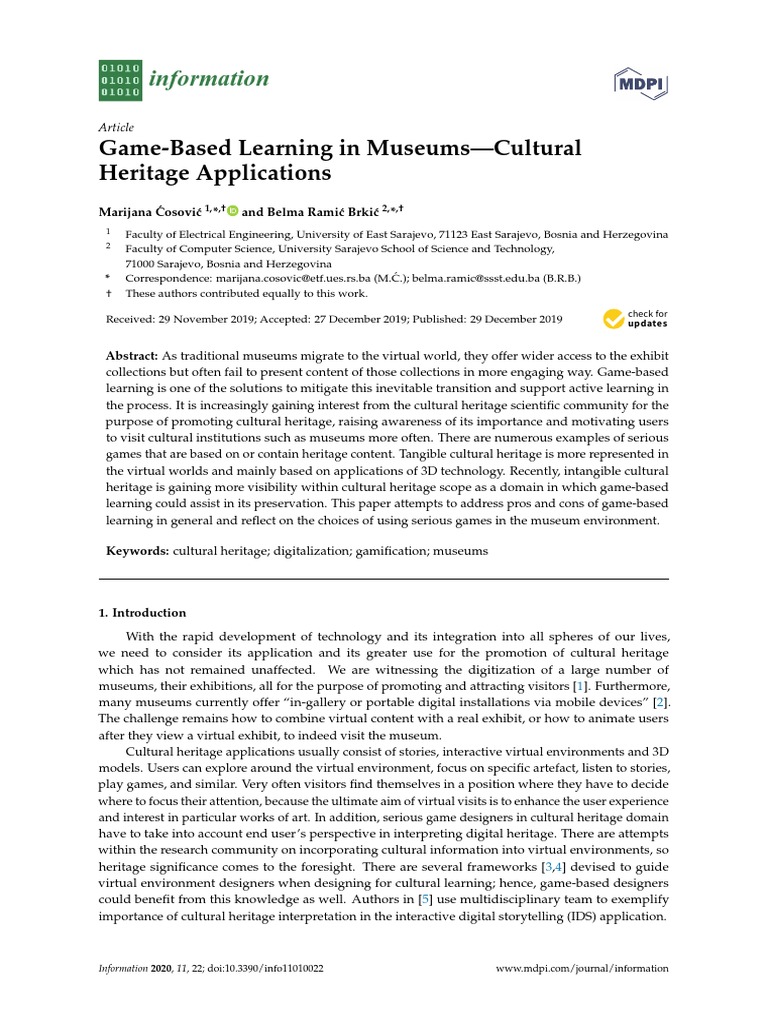 Game-Based Learning in Museums-Cultural Heritage A | PDF | Creativity ...