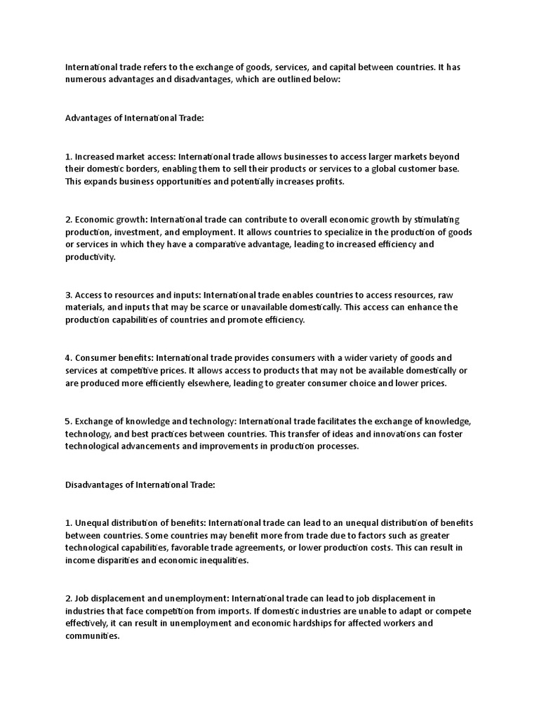 Advantages and Disadvantages of International Trade | PDF ...