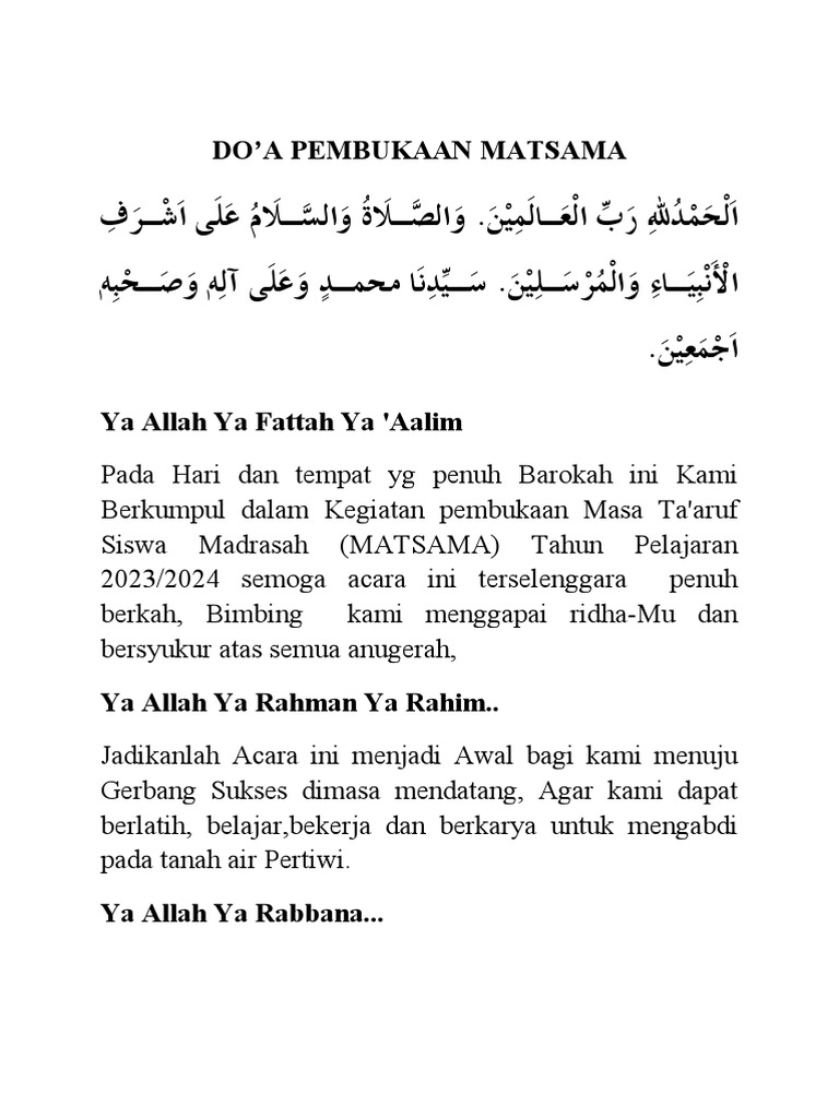 Do'a Pembukaan Matsama 2023 | PDF