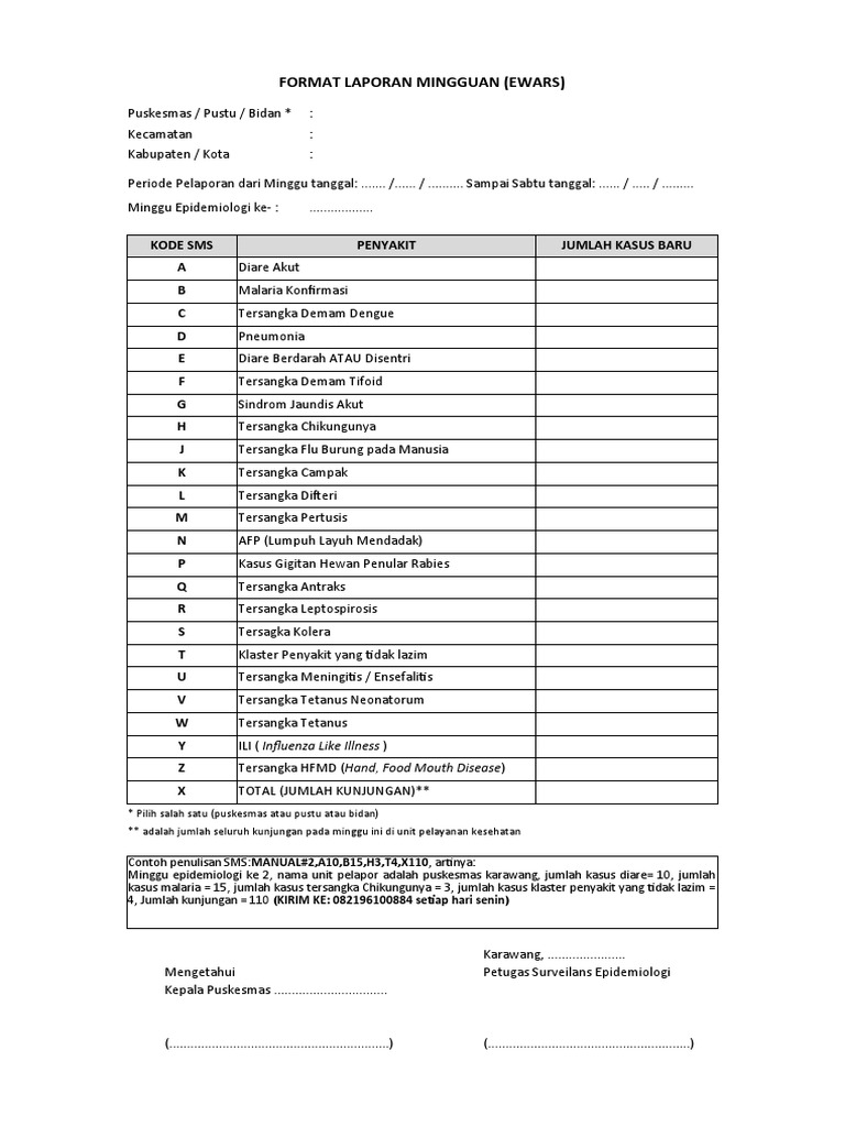 Format Laporan Mingguan EWARS | PDF