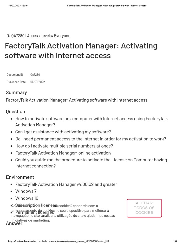 FactoryTalk Activation Manager - Activating Software With Internet Access | PDF | Internet ...