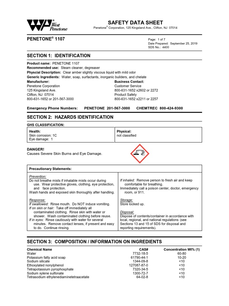 Penetone 1107 SDS | PDF | Toxicity | Water