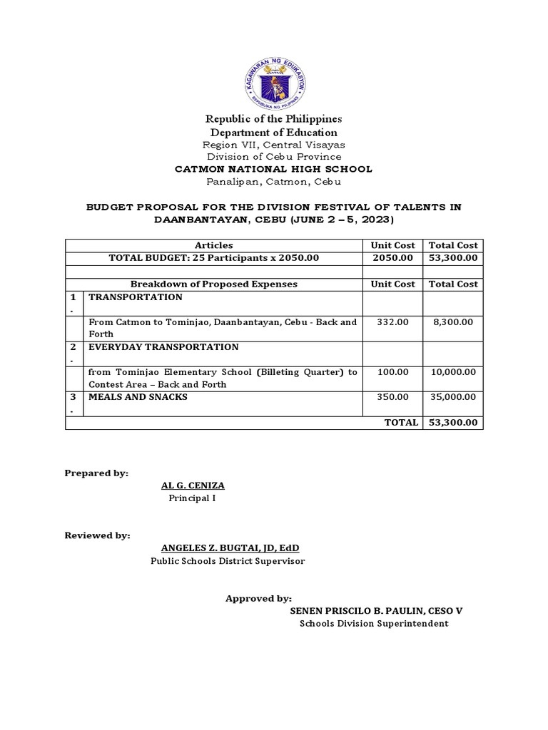 Budget Proposal Dfot | PDF