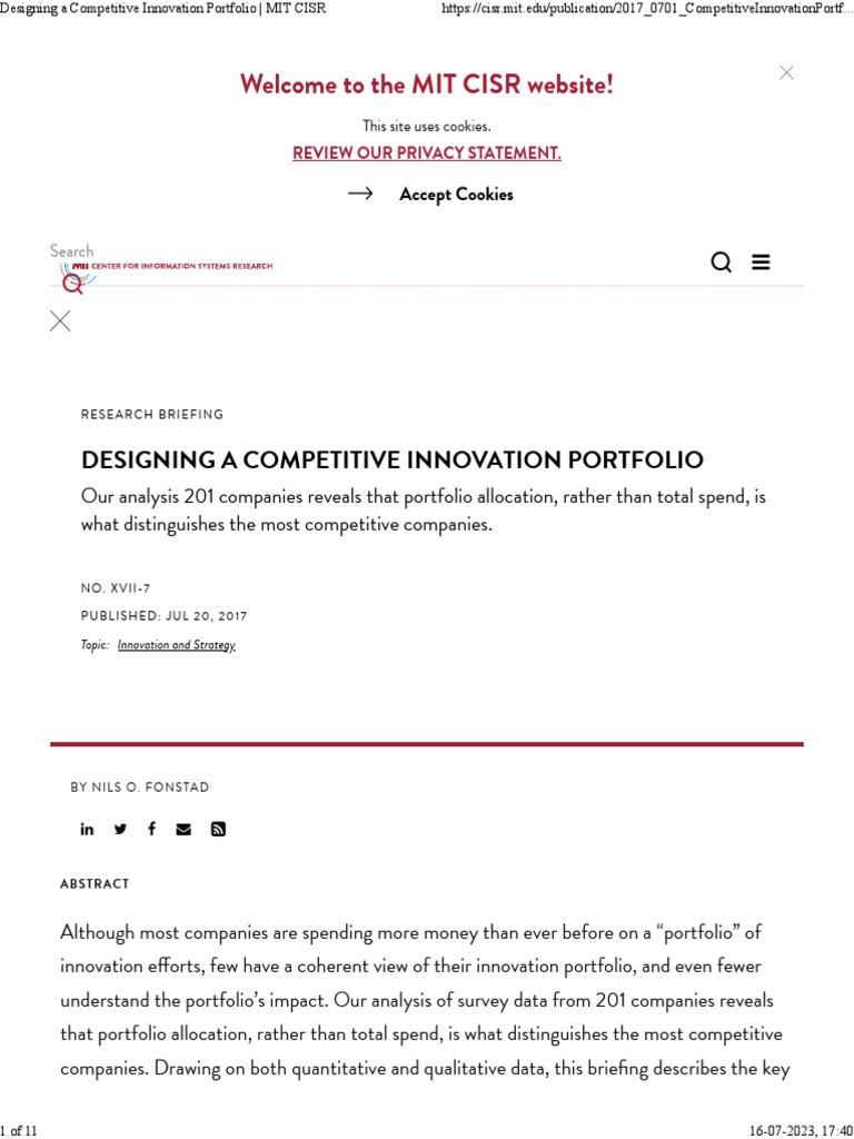 Designing A Competitive Innovation Portfolio MIT CISR | PDF ...