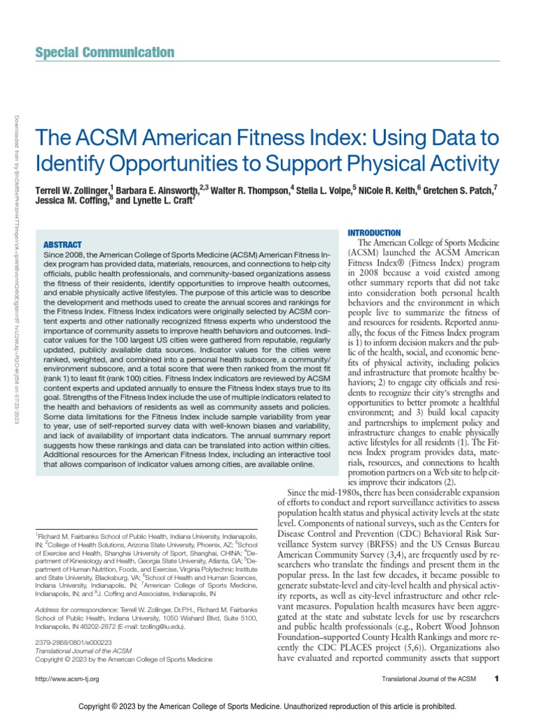 The ACSM American Fitness Index Using Data To.5 | PDF | Physical ...