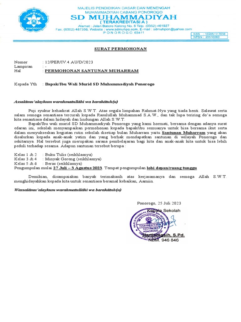 PERMOHONAN SANTUNAN MUHARRAM | PDF