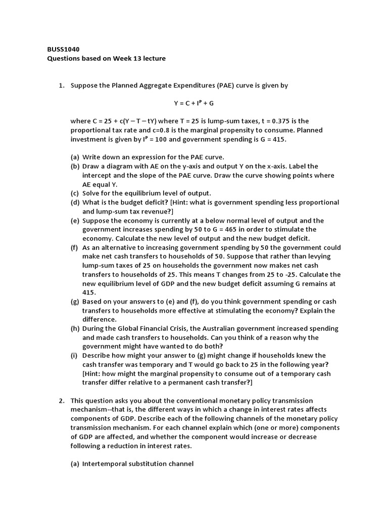 Qs Based On W13 Lecture | PDF | Government Budget Balance | Monetary Policy