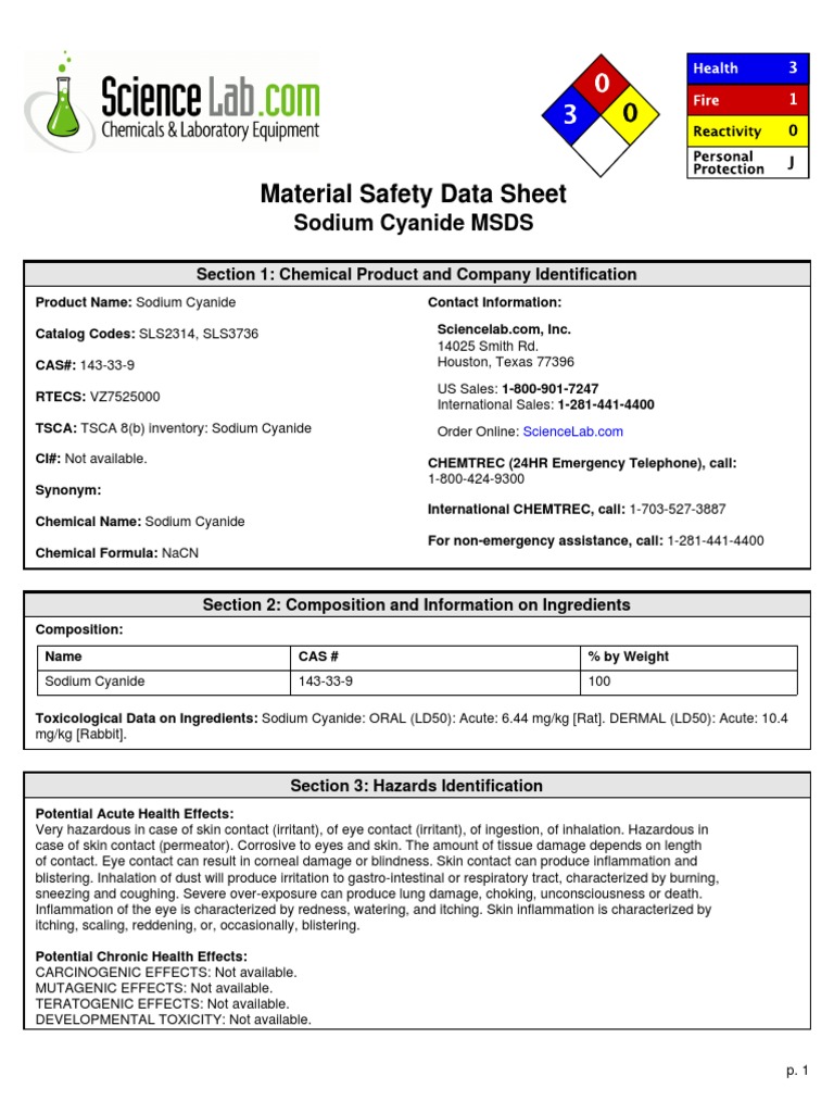 Sodium Cyanide Msds | PDF | Toxicity | Water