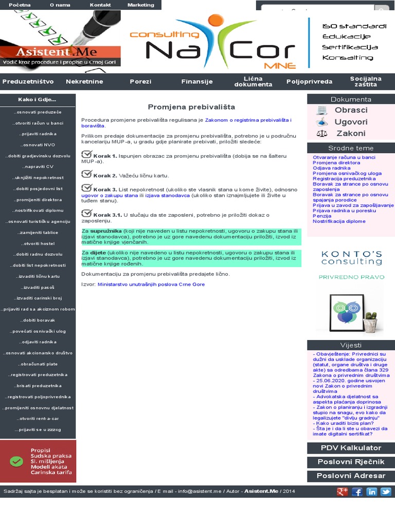 Promjena Prebivališta - Asistent - Me | PDF