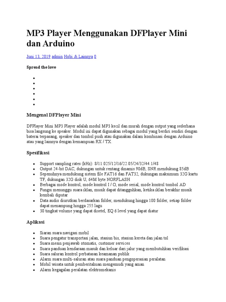MP3 Player Menggunakan DFPlayer Mini Dan Arduino | PDF | Metode & Bahan Ajar | Komputer