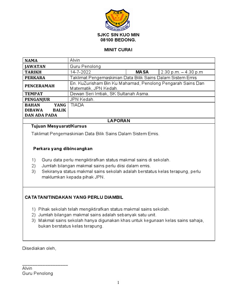 Minit Curai - Taklimat Guru Data | PDF