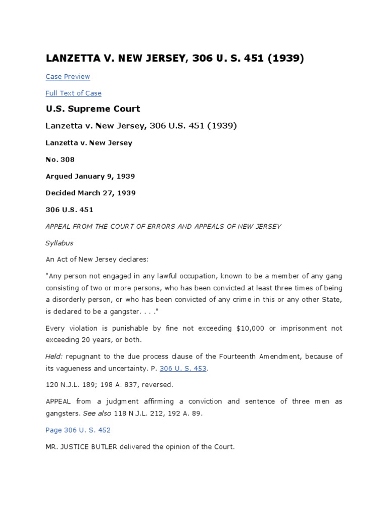Lanzetta v. New Jersey: Due Process Case | PDF | Law
