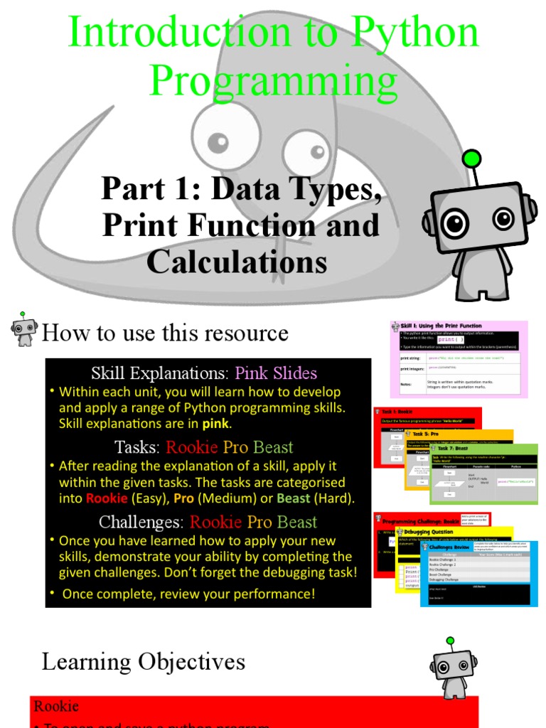 01 Introduction To Python Print Statements Data Types And Calculations Pdf