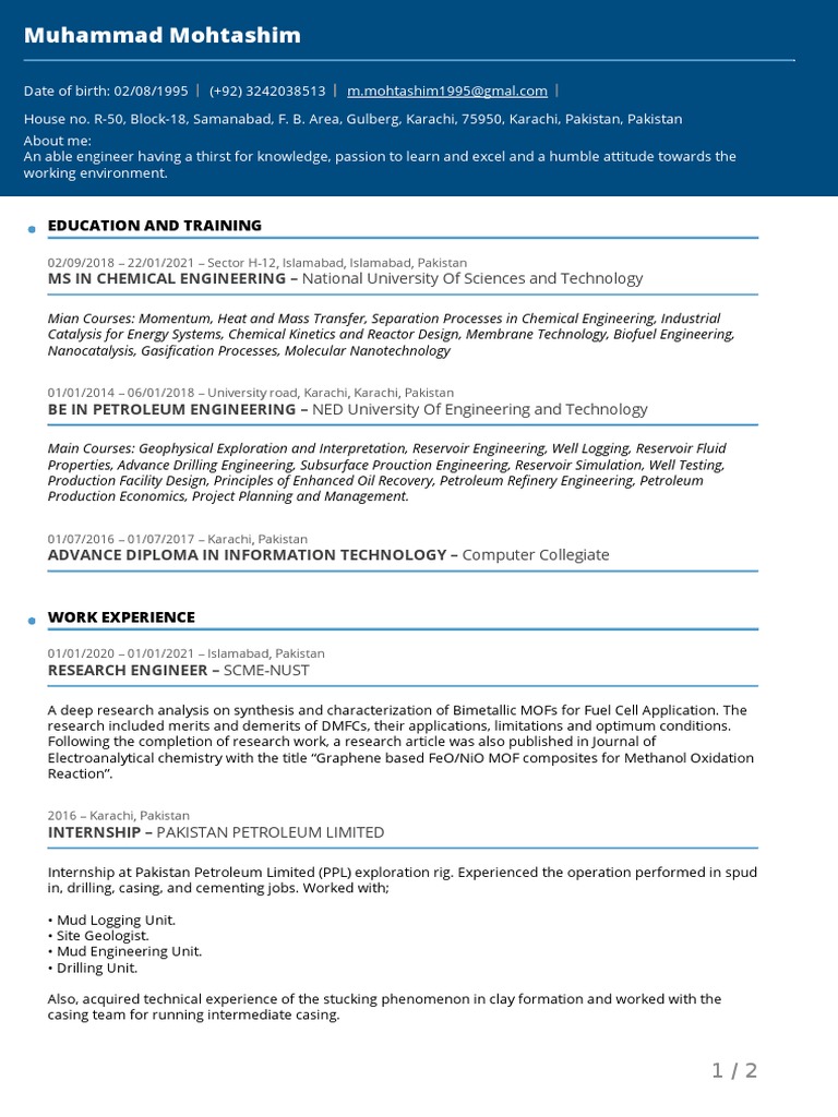 Muhammad Mohtashim | PDF | Petroleum | Engineering