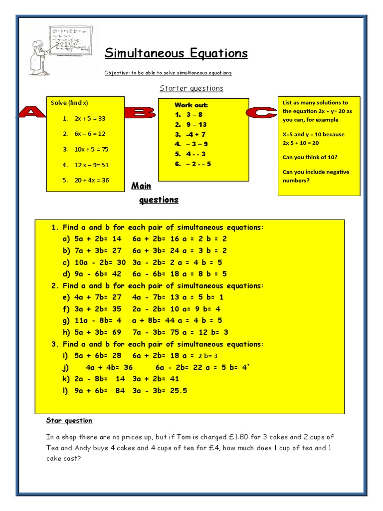 Simultaneous Equations Practice | PDF