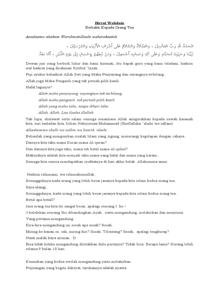 Teks Pidato Birrul Walidain | PDF