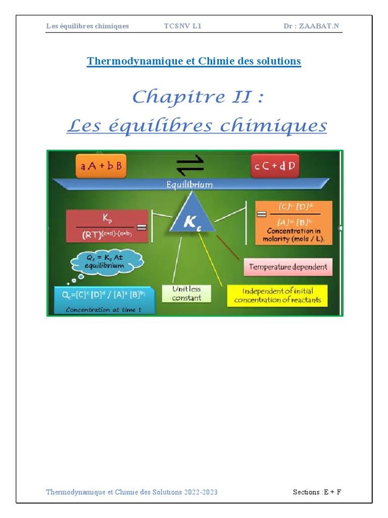 Chapitre II Les Équilibres Chimiques (Sections E+F) | PDF