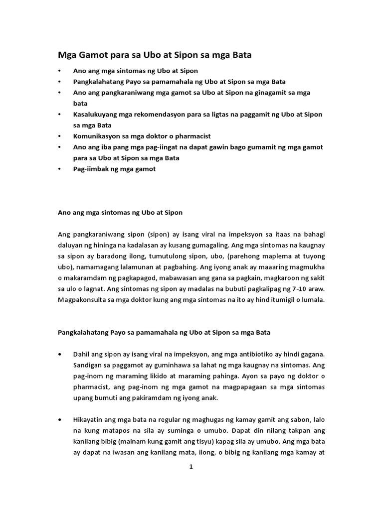 Tagalog 04 Cough Common Cold Children | PDF