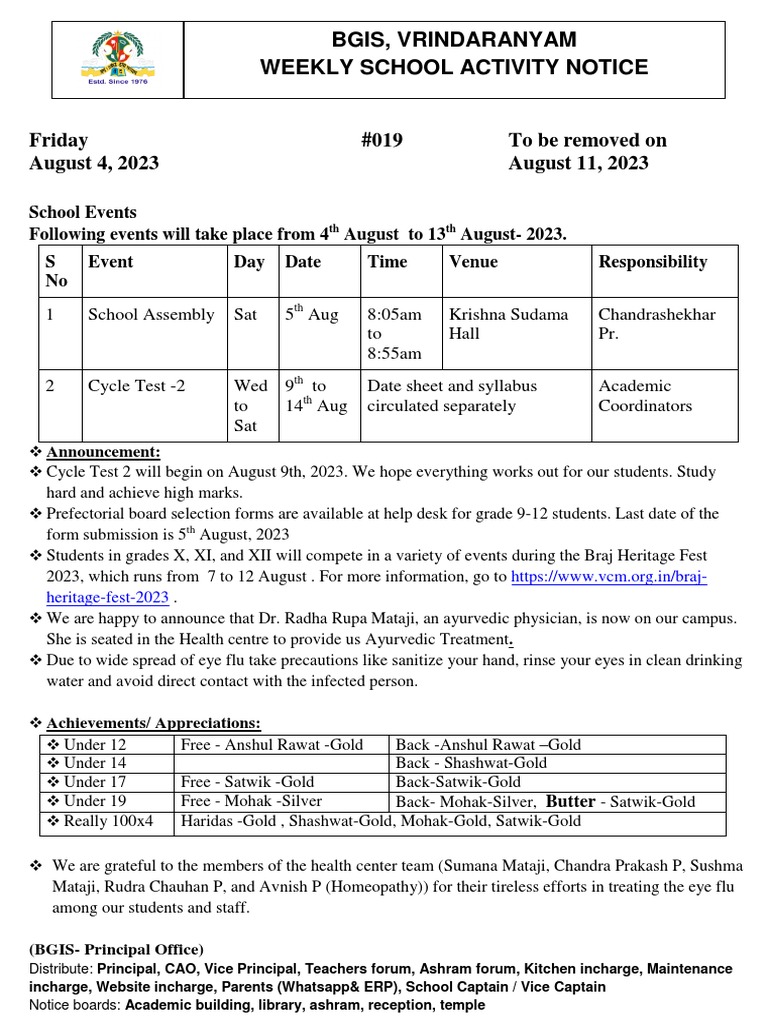 BGIS Weekly Notices Master 4 Aug | Download Free PDF | Health Sciences ...