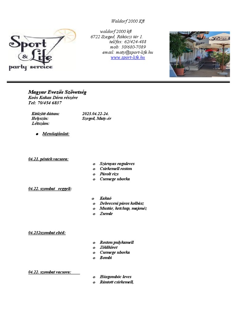 MESZ Kakas Dora 2023.04.22 24. Menu Ajanlat | PDF