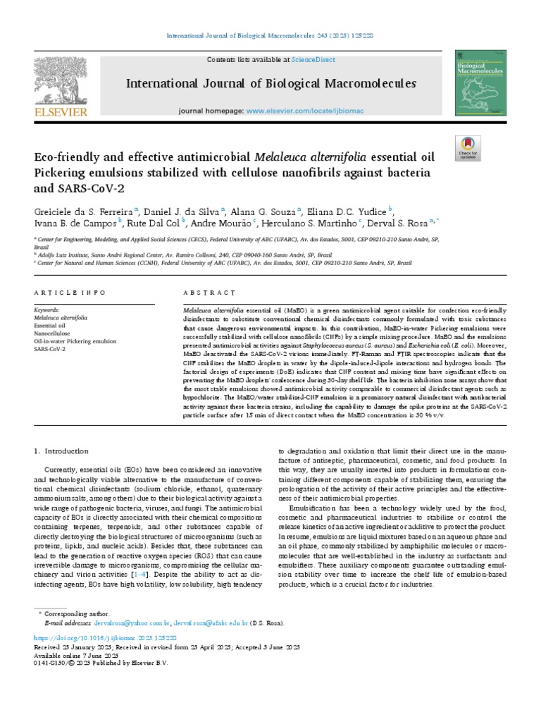 Ferreira Et Al. (2023) - MeEO Pickering Emulsion | PDF | Infrared Spectroscopy | Gas Chromatography