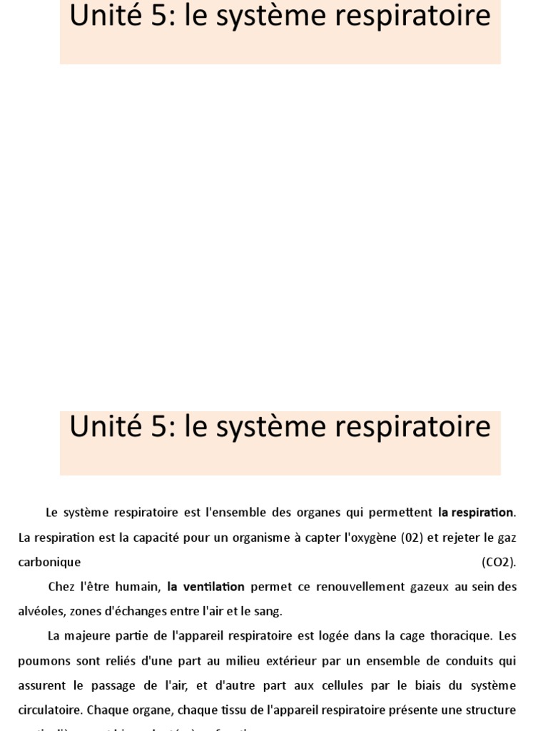 Unité5 Le Système Respiratoire | PDF | Système respiratoire | Respiration
