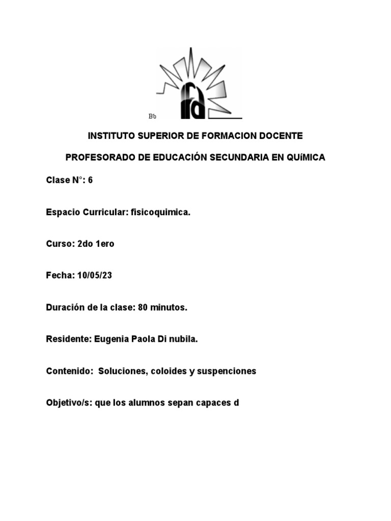 Plan de Clase 6 | PDF | Coloide | Agua