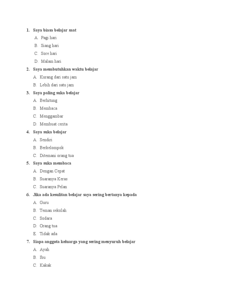 Contoh Soal Minat Bakat Siswa | PDF