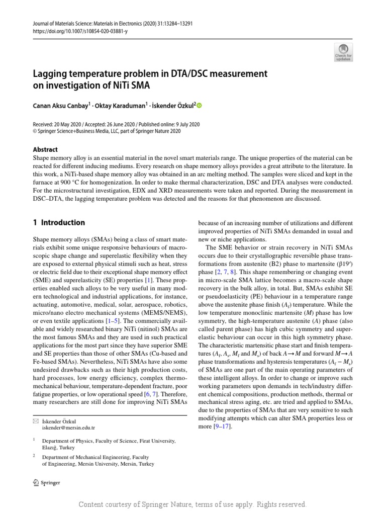 Lagging Temperature in NiTi SMA Analysis | PDF | Shape Memory Alloy ...