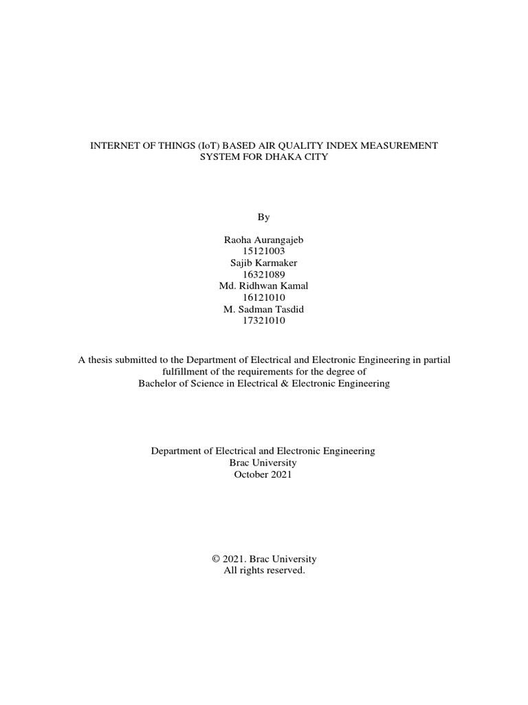 Internet of Things (Iot) Based Air Quality Index Measurement System For Dhaka City | PDF ...