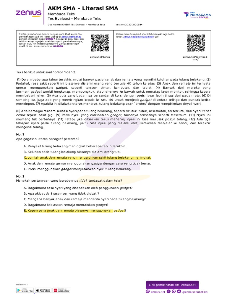 Tes Evaluasi - Membaca Teks Dan Jawaban | PDF