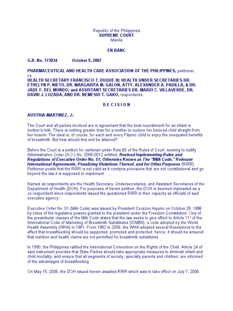Pharmateutical vs. DOH | PDF | Breast Milk | Breastfeeding