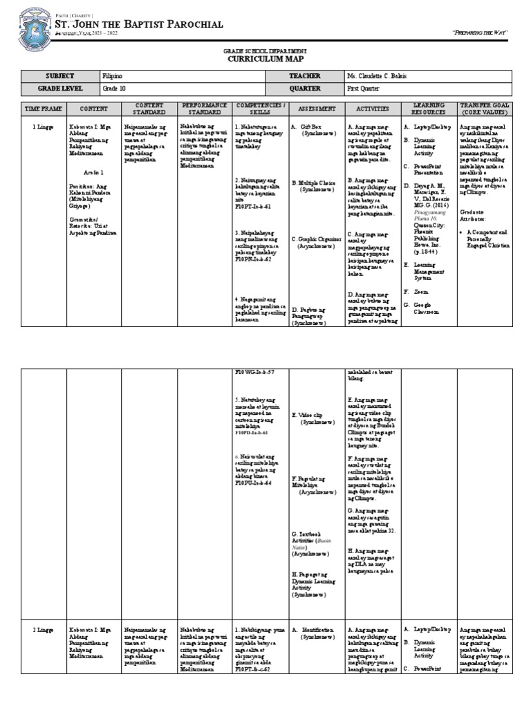 Filipino 10 CM (1st Quarter) 2021-2022 | PDF