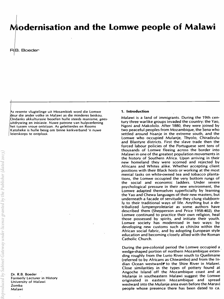 The Lomwe People | PDF | Malawi | Forgiveness