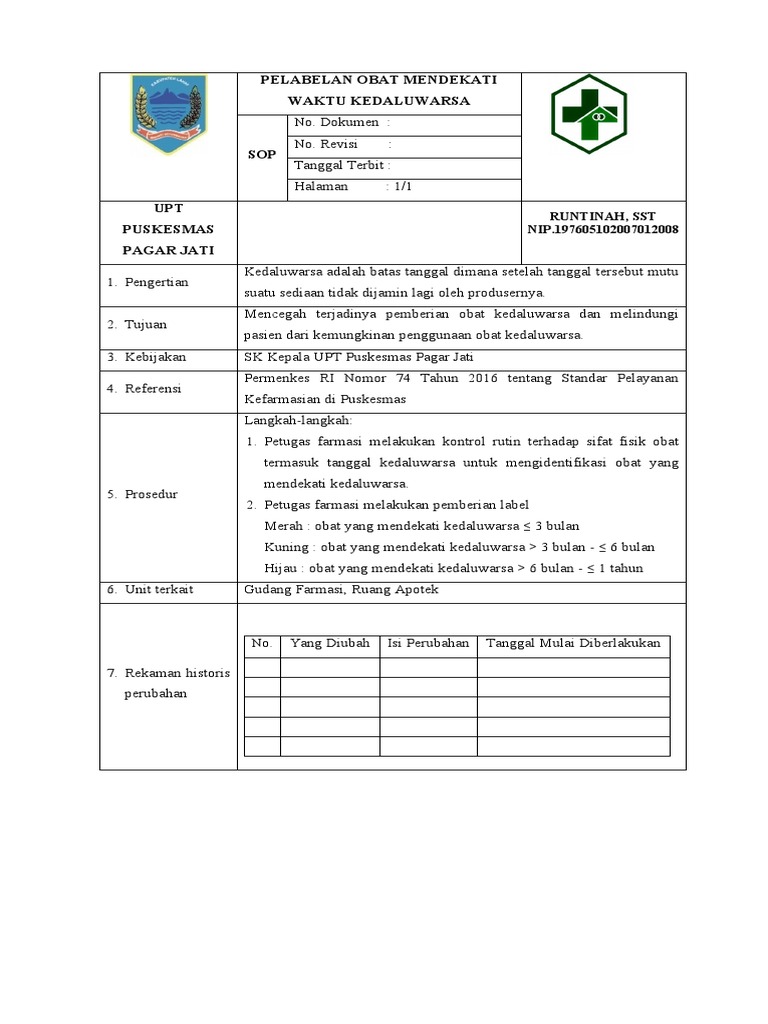 Sop Pelabelan Obat Mendekati Waktu Kedaluwarsa | PDF | Pengembangan Diri