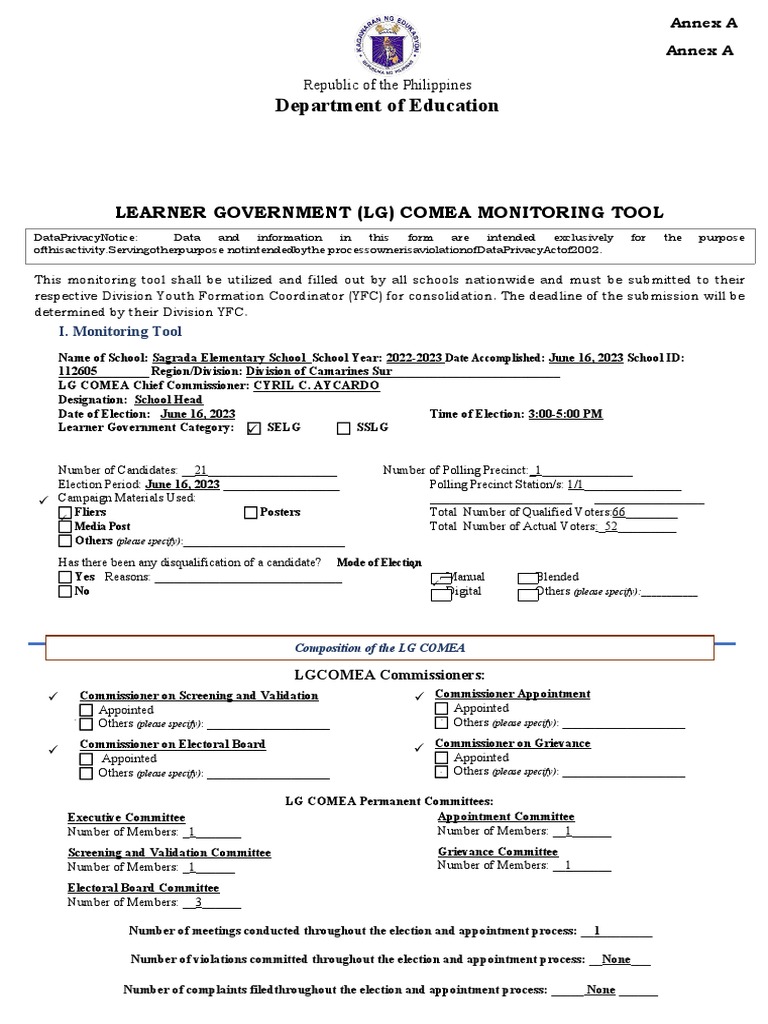 Annex A School Level Monitoring Tool | PDF | Government | Democracy
