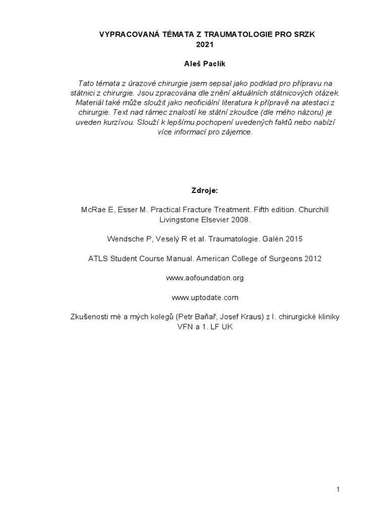 Vypracované Otázky Z Traumatologie SRZK (Kopie) | PDF