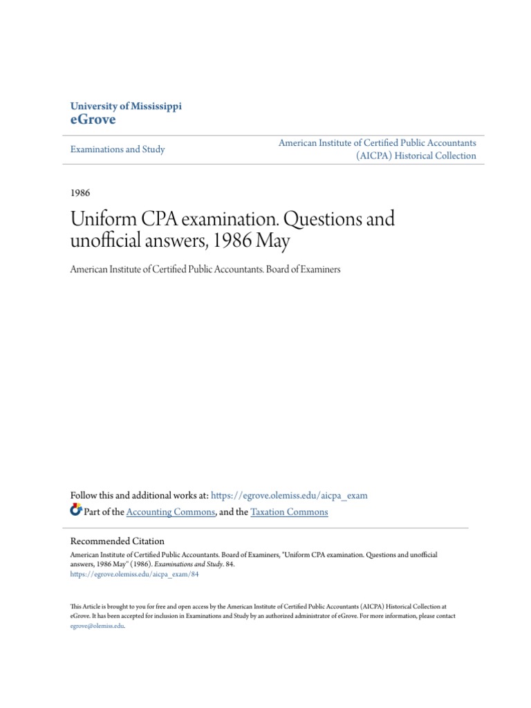 Uniform CPA Examination. Questions and Unofficial Answers 1986 M | PDF ...