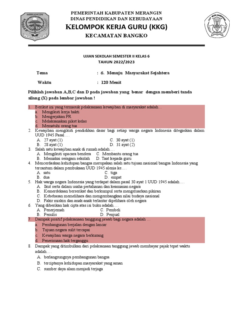 Soal Tema 6 Kelas 6 SMT 2 Fix | PDF