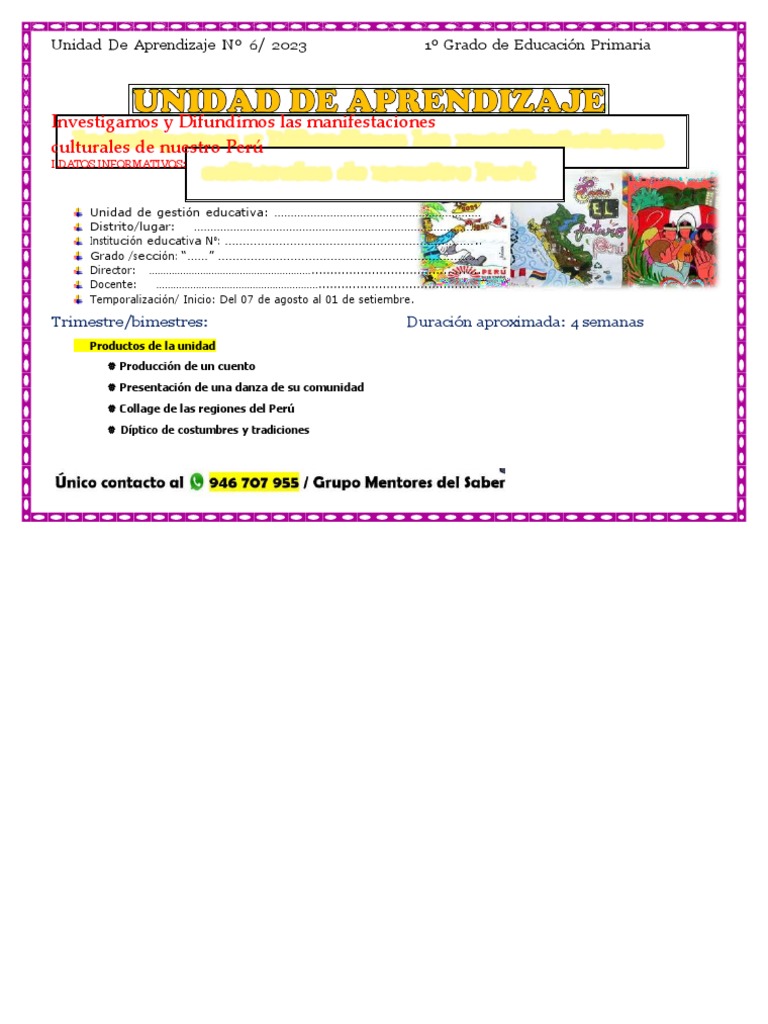 1° Grado Unidad de Aprendizaje Agosto | PDF | Sustracción | Aprendizaje